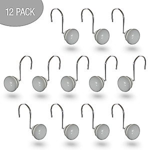 Creative Scents Grey Shower Curtain Hooks Decorative - Set of 12 Gray Shower Curtain Rings for Bathroom Shower Rod - Decorative Shower Hooks for Shower Curtain for Bathroom Decor