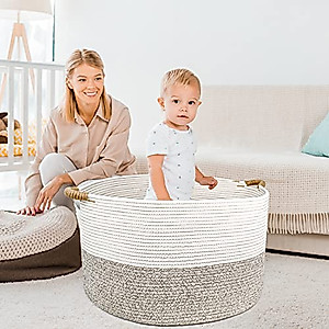 Large Woven Nursery Basket 21.7" x 13.8" Rope Woven Bins with Handles for Baby Cloth Toys Book Storage, Sturdy Decorative Storage Baskets for Organization, Living Room Bathroom Bedroom