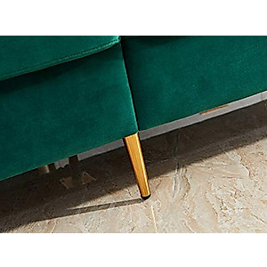 Rhomtree Mid Century Sofa Velvet Fabric Upholster Couch 71” Modern Sectional Futon Bench Loveseat Living Room Sofa with 2 Throw Pillows (Green)