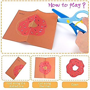 Fun Paper-Cut Set,Origami Paper Art; Scissor Skills Activity Cutting Book; Kids Scissors Crafts Kits Preschool-120 Pages with A Pair of Child-Safe Scissors Beginners Trainning and School Learning