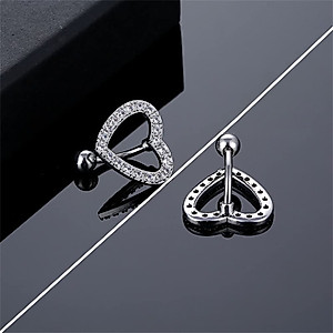 Dtja 14G CZ Love Heart Belly Button Ring Surgical Stainless Steel Cubic Zirconia Hypoallergenic Navel 5mm Round Ball Barbell Stud Body Piercing Jewelry 1 Piece