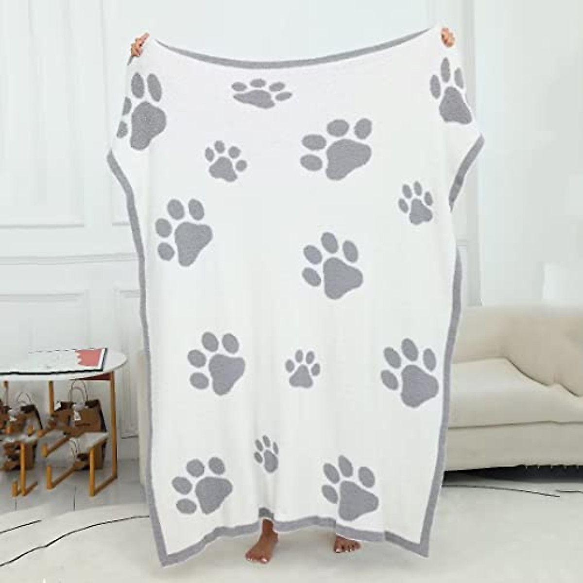 Paw Print Throw Blanket, Super Soft Fluffy Dog Cat Paw Print Blanket Throw Cozy Lightweight Fleece air Reversible Blankets for Bed Couch Sofa Bedroom, 51"x63"