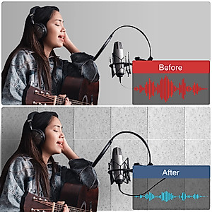 Lebenforce 12 Pack Self-Adhesive Acoustic Panels, 12" X 12" X 0.4" High-Density Polyester Soundproof Wall Panels, Sound Absorbing Panel for Home & Office (Gray)