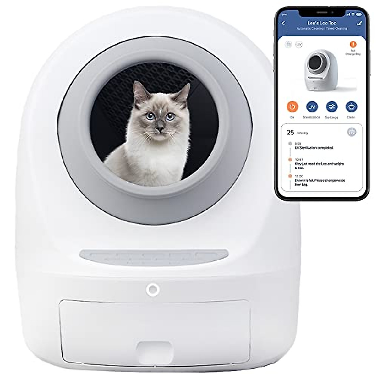 Smarty Pear Leo's Loo Too No Mess Automatic Self-Cleaning Cat Litter Box Includes Charcoal Filter, Built-in Scale, Smart Home App with Voice Control