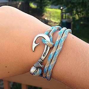 Chasing Fin Fish Hook Pendant Bracelet - Cool 30-Inch Military-Grade 550 Paracord Bracelet & Anklet - Adjustable Size, 100% Nylon Nautical & Fishing Accessory - J-Hook Pendant, Pewter - Navy