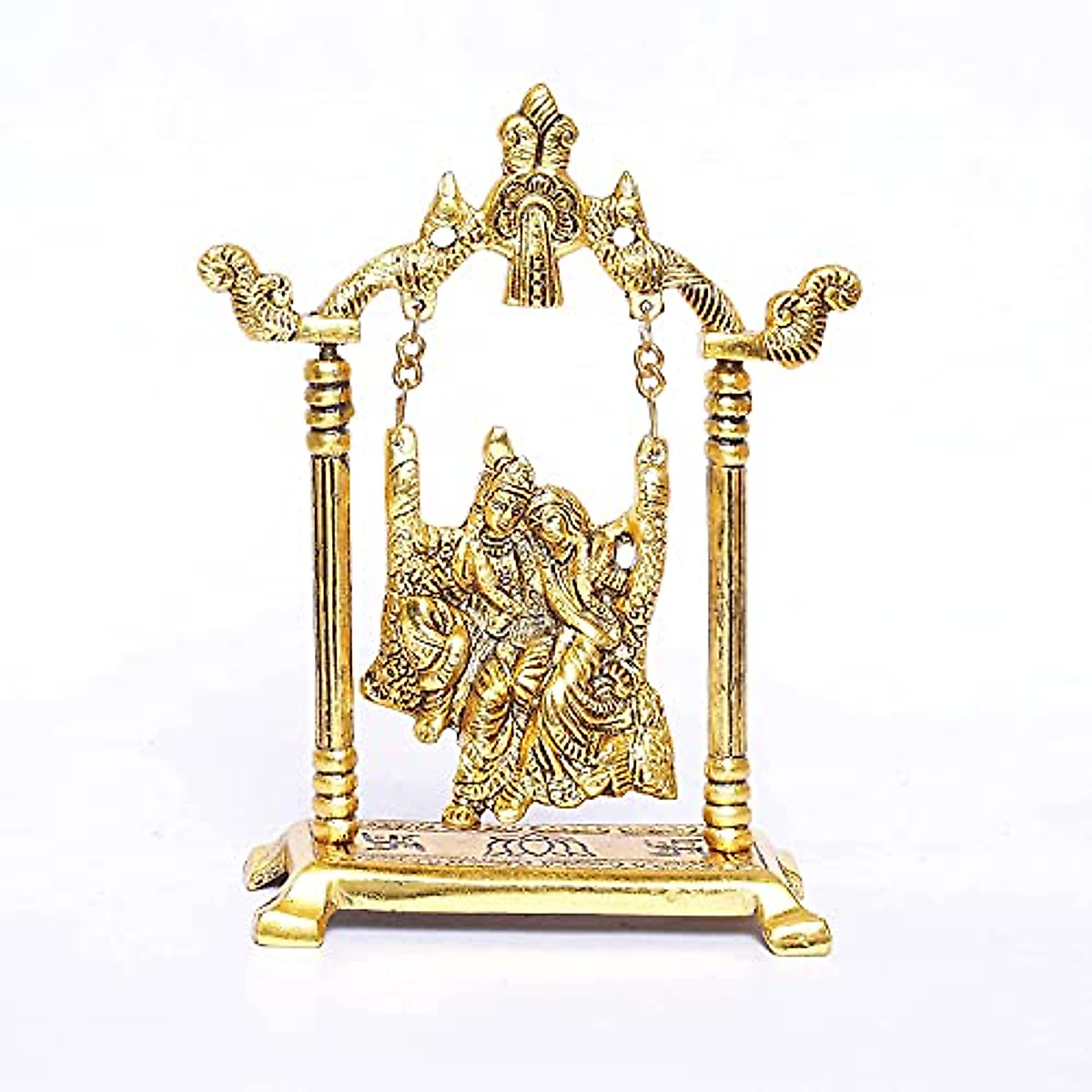 Handy's Stores Radha Krishna on Swing jhula Metal Statue Gold Plated Decor Your Home,Office & Radha Krishna Murti,Showpiece Figurines,Religious Idol Gift Article. (Size 17 x 7 x 20 cm :: 270 Grams)