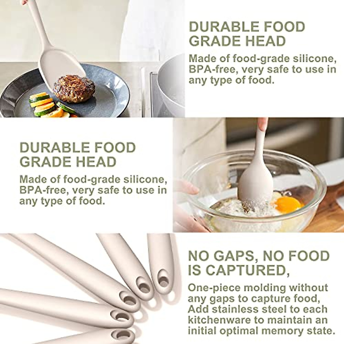 Silicone Kitchen Cooking Utensil Set, Fungun 25 Pcs Kitchen Utensils with Spatula, Spoon, Turner Tongs, Khaki Heat Resistant Kitchen Gadgets Tools Set for Nonstick Cookware (Dishwasher, BPA Free)