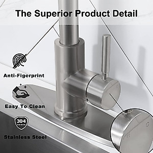 Friho Brushed Nickel Kitchen Faucet with Pull Down Sprayer, Modern Single Handle Stainless Steel Pull Out Spring Kitchen Sink Faucets with Deck Plate for Camper Rv Bar