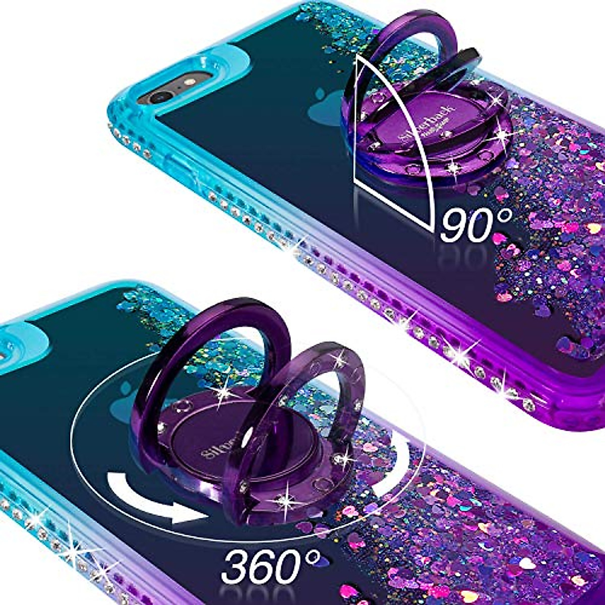 Silverback for iPhone SE Case 2022/2020, iPhone 8/7 Case, Moving Liquid Holographic Sparkle Glitter Case with Kickstand, Bling Bumper Ring iPhone SE3/2 iPhone 8/7 Case for Girls Women -Purple