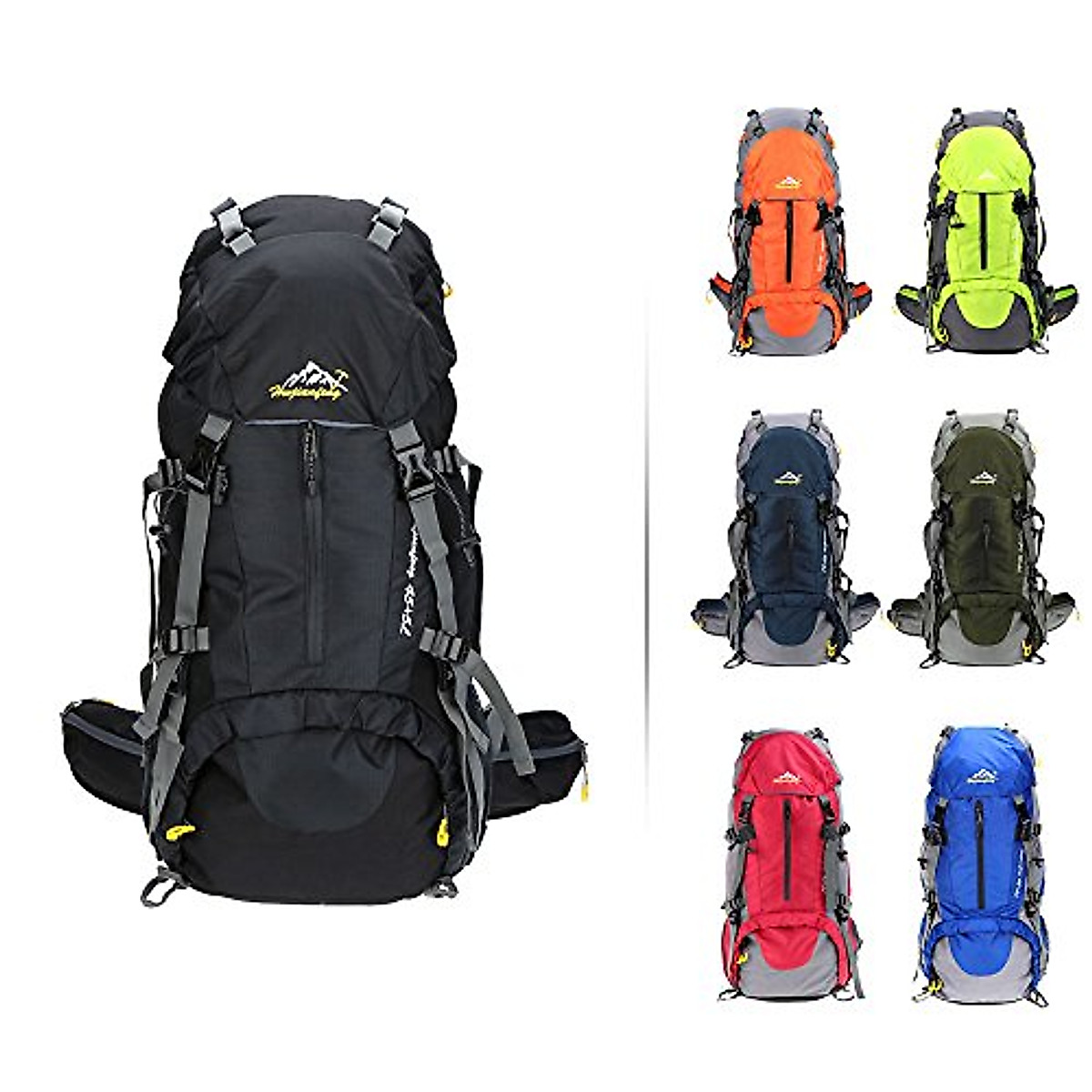 HUIOP Hiking Backpack, 50L Waterproof Outdoor Sport Hiking Trekking Camping Travel Backpack Pack Mountaineering Climbing Knapsack with Rain Cover