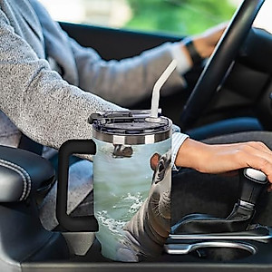 YTLKGFP 40 Oz Large Capacity Car Cup Cute Hippos Tumbler with Handle (Black) Straw Lid Insulated Stainless Steel Water Bottle Travel Mug Leak-proof Car Cup Keeps Cold Or Hot