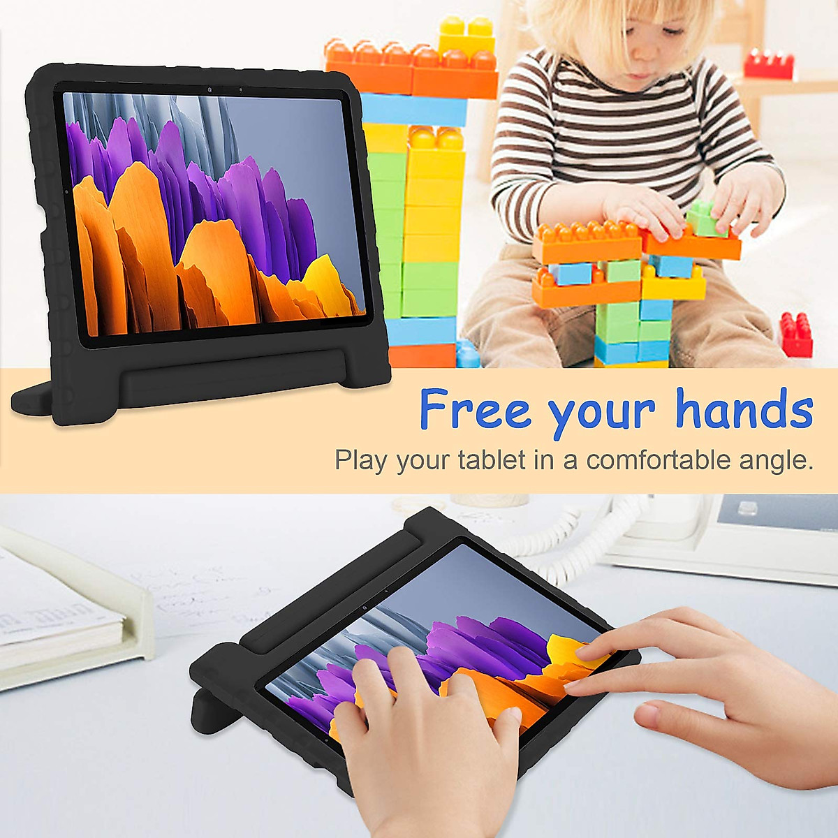 Kids Case for Samsung Galaxy Tab S7/S8 11" (2020/2022), Techcircle Handle Stand Lightweight EVA Foam Bumper Protective Rugged Drop Protection Child Proof Cover for Galaxy Tab S8/S7 SM-X700/T870, Black
