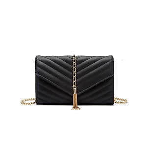 YXBQueen Black Quilted Purse Shoulder Bag Vegan Leather Handbags Clutch Purses for Women (Black)