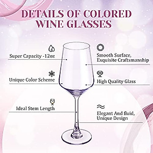 Gejoy 6 Pcs Colored Wine Glasses with Stems Set of 6 Large 12oz Italian Style Tall Stemmed Wine Glasses Colorful Red Wine Stemware for Gifts Valentine's Day, Anniversary, Birthday (Purple)