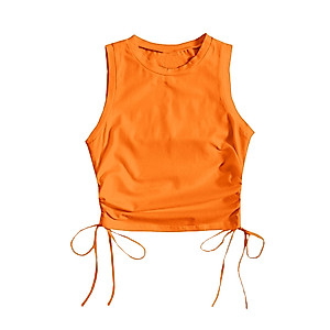 Floerns Women's Graphic Print Sleeveless Drawstring Ruched Crop Tank Top Orange XL