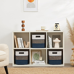 UBBCARE Set of 4 Storage Cubes 11 X 10.5 X 10.5 in, Water Hyacinth Storage Bins for Shelves, Toys, Book, Storage Baskets with Handles, Cotton Rope Woven Baskets for Organizing, Blue