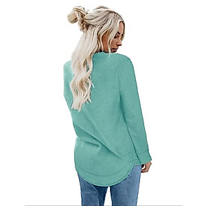 Long Sleeve Tops for Women Loose Fit Dressy Tunic DarkTurquoise L
