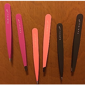 Danielle Creations Soft Touch Slant and Point Stainless Steel Tweezers, Pink