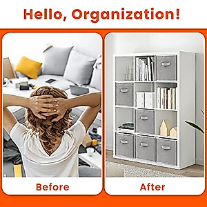 Storage Cubes, 11 Inch Cube Storage Bins (Set of 8), Fabric Collapsible Storage Bins with Dual Handles, Foldable Cube Baskets for Shelf, Closet Organizers and Storage Box (Grey)