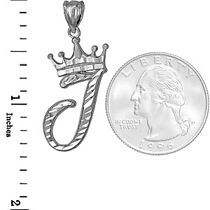 Sterling Silver Letter 'J' Initial Cursive Crown DC Pendant Necklace (Pendant Only), Medium