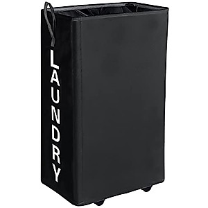 [3 pack] Laundry Basket,Homlikelan 27.5" Collapsible Large Laundry Hamper,Standable Narrow Rolling Laundry Hamper on Wheels Clothes Hamper Laundry Bin Beige