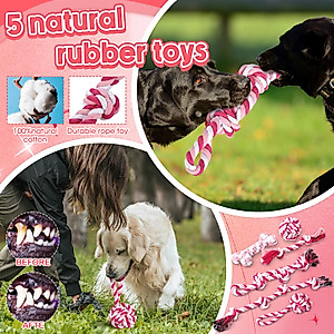 Vinsot 12 Pack Large Dog Chew Toys for Aggressive Chewers Pink Large Dog Teething Toys with Dental Rope Toys, Squeaky Toys, Treat Balls and Chew Bone for Medium, Large X-Large Breeds Dogs