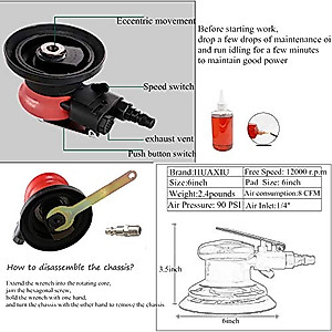 Professional Air Random Orbital Sander, Heavy Duty Dual Action Pneumatic Palm Sander (6 inch, Red)