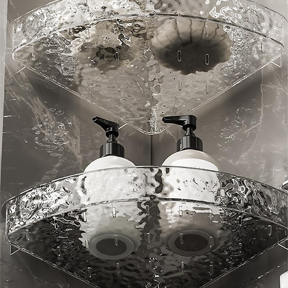 Androf Acrylic Transparent Shower Storage, Raidley No Drill Clear Wall Caddy Large Capacity, Drainage, Raidley Easymount Bathroom Storage Shelf (Rectangle-Silver)