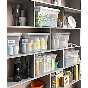 WYT 7-Quart Clear Plastic Storage Latch Box/Bins, 3-Pack Storage Organizer Box with Brown Latching Handle and Lid, 7-Litre