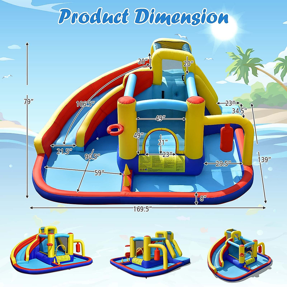 BOUNTECH Inflatable Water Slide, Mega Water Park Bounce House Combo for Kids Backyard Outdoor Fun w/Splash Pool, Climbing Wall, Blow up Waterslides Inflatables for Kids and Adults Party Gifts