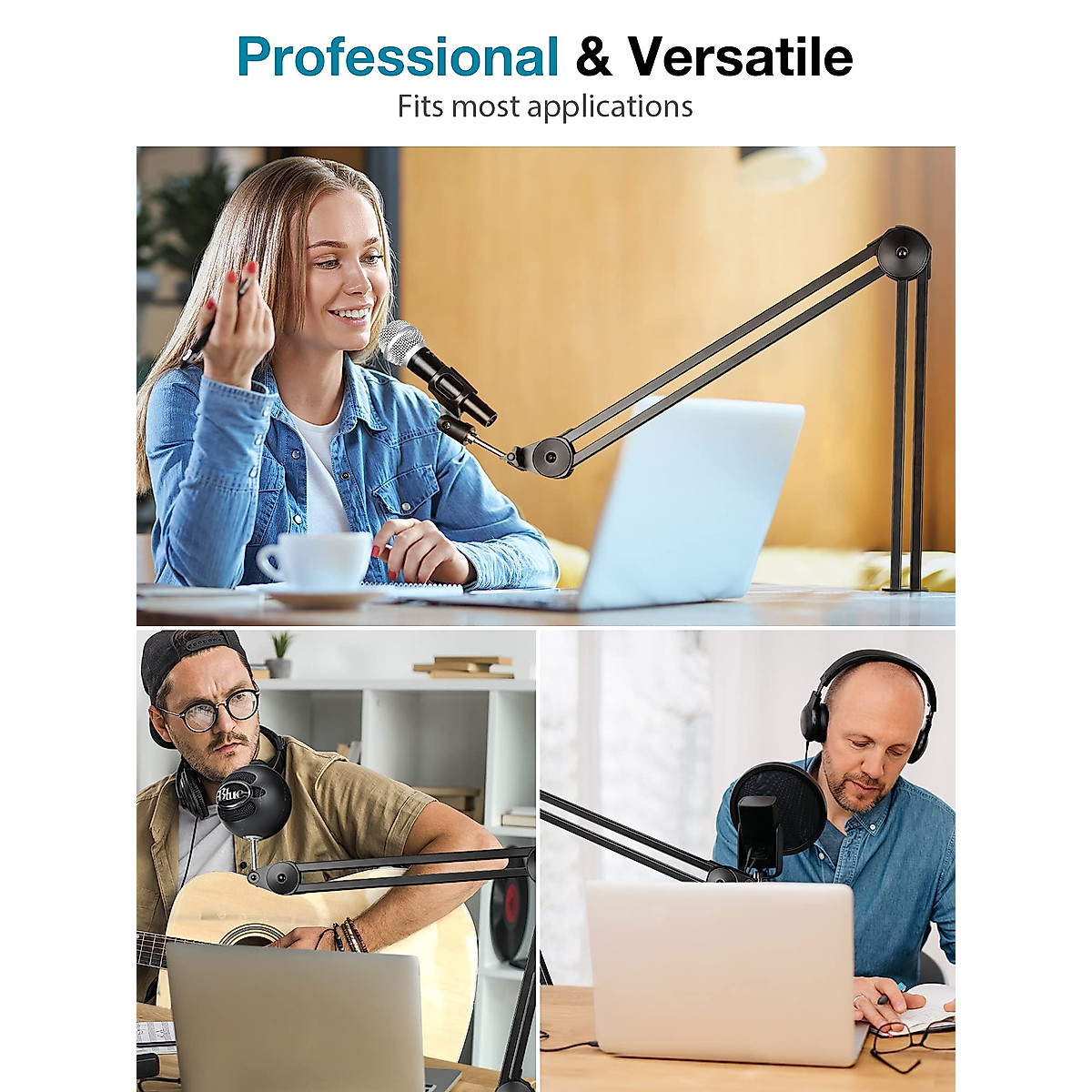 InnoGear Microphone Arm Stand, Heavy Duty Mic Arm Microphone Stand Suspension Scissor Boom Stands with Mic Clip and Cable Ties for Blue Yeti Snowball Hyper X QuadCast SoloCast Fifine Gaming(Large)