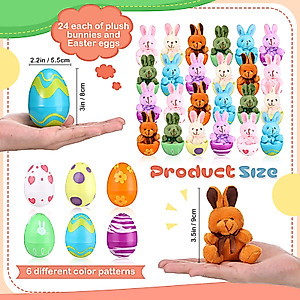 Sumind 48 Pieces Easter Eggs DIY Prefilled with Plush Animals, 3 Inch Plastic Easter Eggs with Stuffed Animals for Easter Party Hunt Game Basket Surprise Bunny Animal Toys(Bunny)