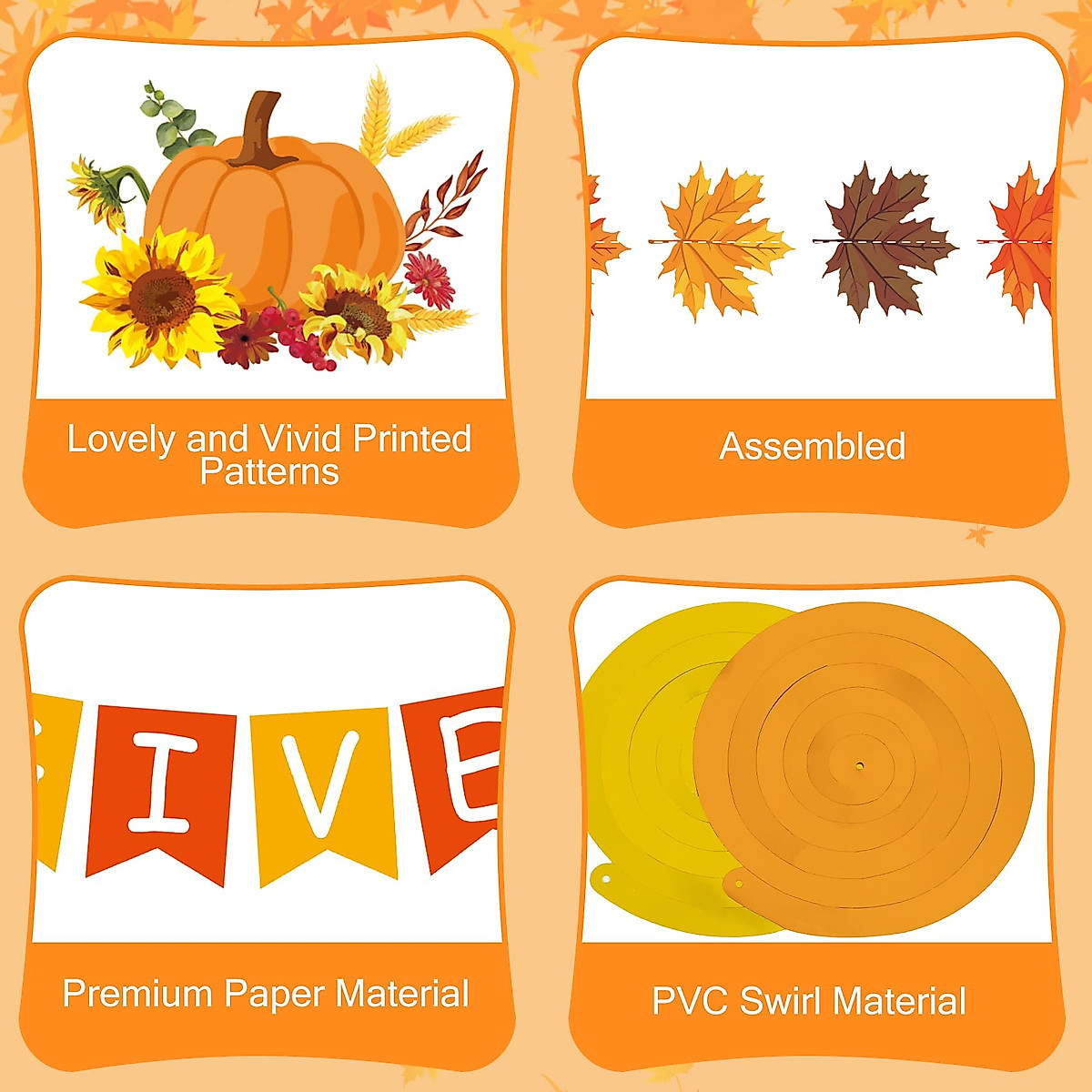 Ouddy Life Thanksgiving Party Decorations, Thanksgiving Hanging Decoration Include Give Thanks Banner Maple Leaves Garland Balloon Paper Pom for Thanksgiving Fall Home Classroom Indoor Office Supplies