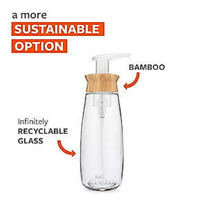Updated Full Circle Foamance Glass Foaming Soap Dispenser Bamboo Lid, 16-Ounce, Clear