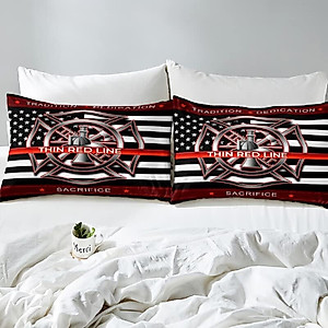 Castle Fairy Firefighter Fire Sign Bedding Set,American Flag Duvet Cover for Kids Teen Boys Girls,Fireman Logo Comforter Cover Decorative Room,Stars Stripes Quilt Cover with 2 Pillowcases,King Size
