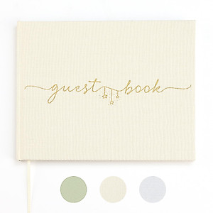 LONLAT Elegant Wedding Guest Book for Wedding Reception, Beautiful Guestbook for Baby Shower and Wedding Decor, 100 Blank Pages for Sign in, Polaroid Pictures and Photos, Linen Cover