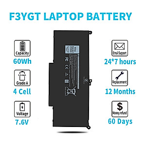 Emanjor 7.6V 60Wh Type F3YGT Battery for Dell Latitude 7480 7490 7280 7290 7380 7390 P73G001 P73G002 P28S001 P28S002 P29S002 DM3WC 2X39G DM6WC 451-BBYE 453-BBCF P28S P73G KG7VF 4-Cell