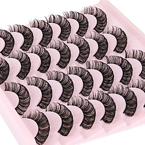 Newcally Russian Strip Lashes Mink DD Curl Wispy Fluffy False Eyelashes Natural Thick Volume Faux Mink Eye Lashes Pack Reusable Handmade Like Fake Lashes Extension 14 Pairs Black