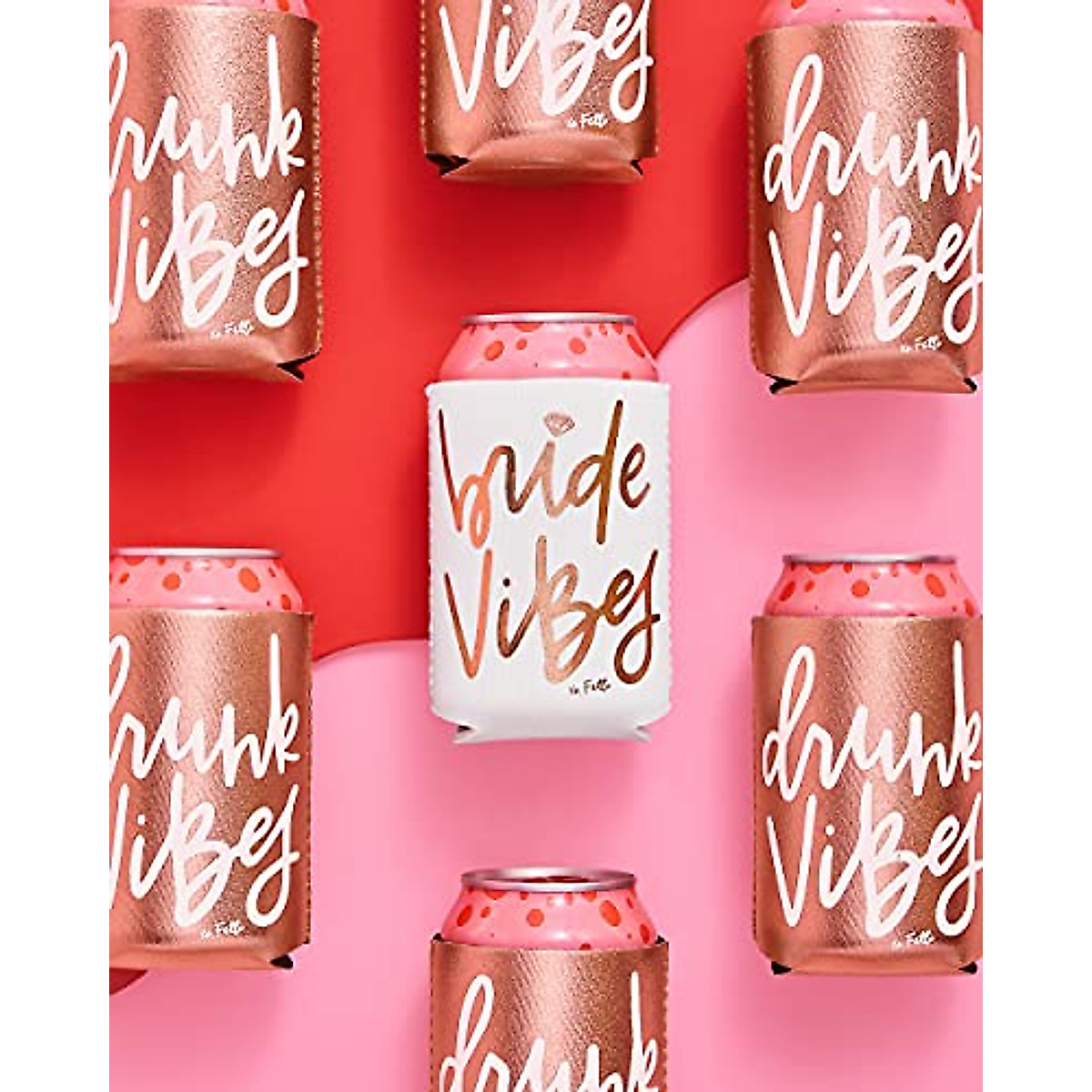 xo, Fetti Bachelorette Party Bride Vibes Can Cooler - White + Rose Gold, 10 Count | Neoprene Holder, Drink Sleeve,Bridal Shower, Engagement Party Decoration and Bride To Be Gift