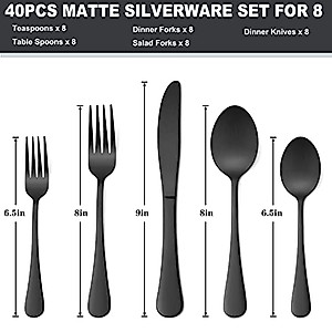 Homikit 40-Piece Matte Black Silverware Set, Stainless Steel Flatware Cutlery Set for 8, Modern Eating Utensils Include Knives Forks Spoons, Fancy Tableware for Home Restaurant Party, Dishwasher Safe