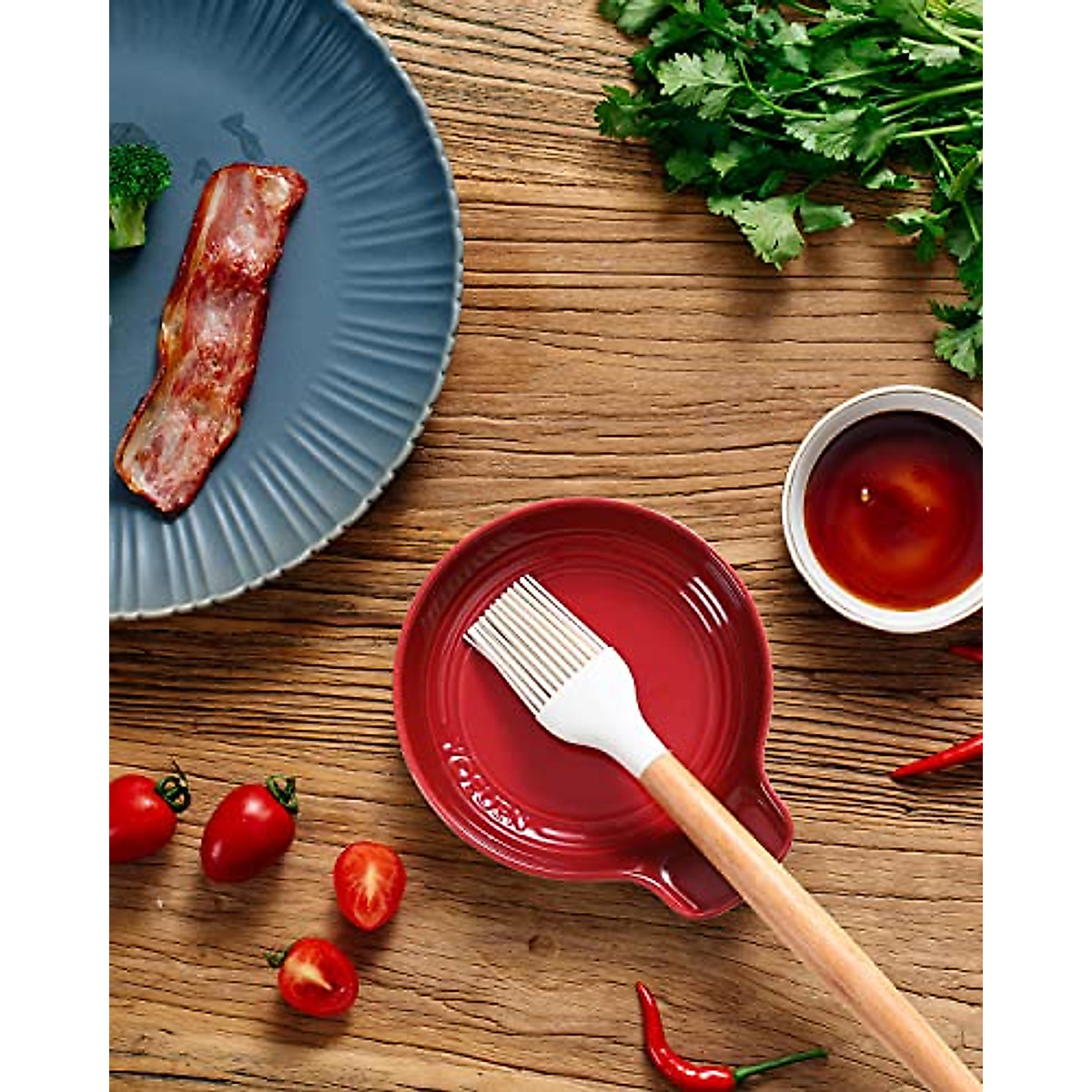 Yoeuen Ceramic Spoon Rest for StoveTop, Heat-Resistant Spoon Holder for Kitchen Counter, Large Utensil Rest for Spatula, Spoons or Tongs, Red 1pcs