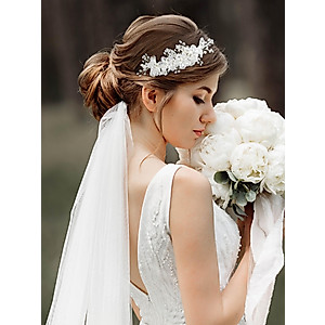 SWEETV Flower Bridal Headbands Ivory-Wedding Headpieces Hair Bands Jewelry Hair Accessories for Women Brides