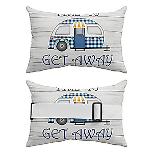 Recliner Head Pillow Ledge Loungers Chair Pillows with Insert Cute Blue Camper Summer Travel Rustic Wood Grain Lumbar Pillow with Adjustable Strap Outdoor Waterproof Patio Pillows, 2 PCS