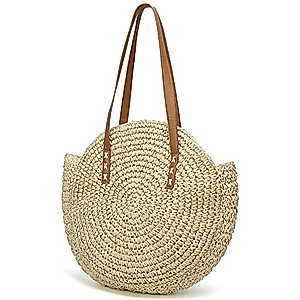 Women Straw Bag Woven Shoulder Bag Beach Tote Handwoven Handbags for Vocation Free