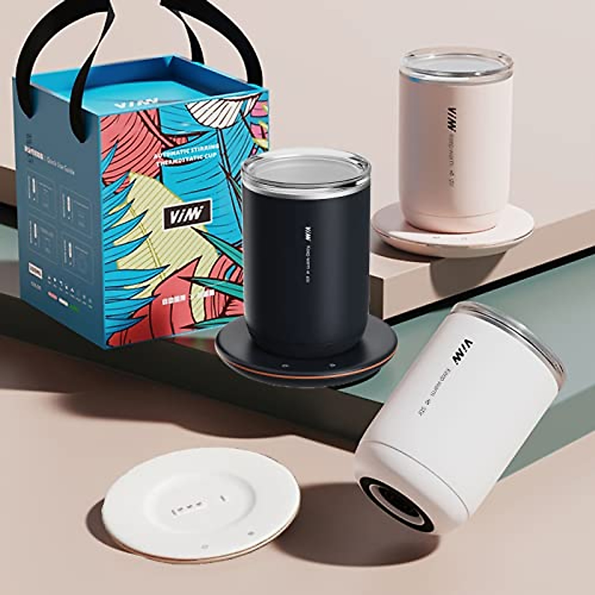 MugAnime Thermostatic Auto Stirring Coffee Mug, Warmer Control Stirring for Coffee,Tea,Cocoa,Milk.Stir 2 min Keep 131℉/55℃ 8 Hour(with Lid) White11 oz Electric Mixer Mug