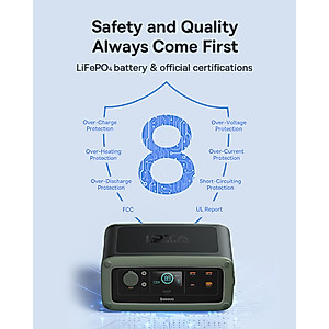 Baseus Portable Power Station ioTa 420W, 288Wh Solar Generator with 90000mAh LiFePO4 Backup Battery, 140W PD3.1 Fast Charging, 2 AC Outlets, LED Light for Outdoor Camping, RVs, CPAP, Home Emergency