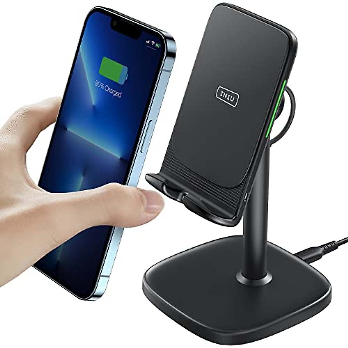 INIU Wireless Charger Stand, 15W Fast Wireless Charging Stand, Adjustable Angle Charger Dock Phone Holder, Wireless Charging Station Compatible with iPhone 14 13 12 11 Pro/Max Samsung S22 S21 Pixel