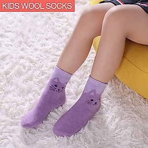 DYW Kids Merino Wool Hiking Socks Toddlers Boys Girls Winter Warm Thick Thermal Soft Cozy Crew Boot Socks 6 Pairs (6 Pairs Cat A, 8-12 Years Old)