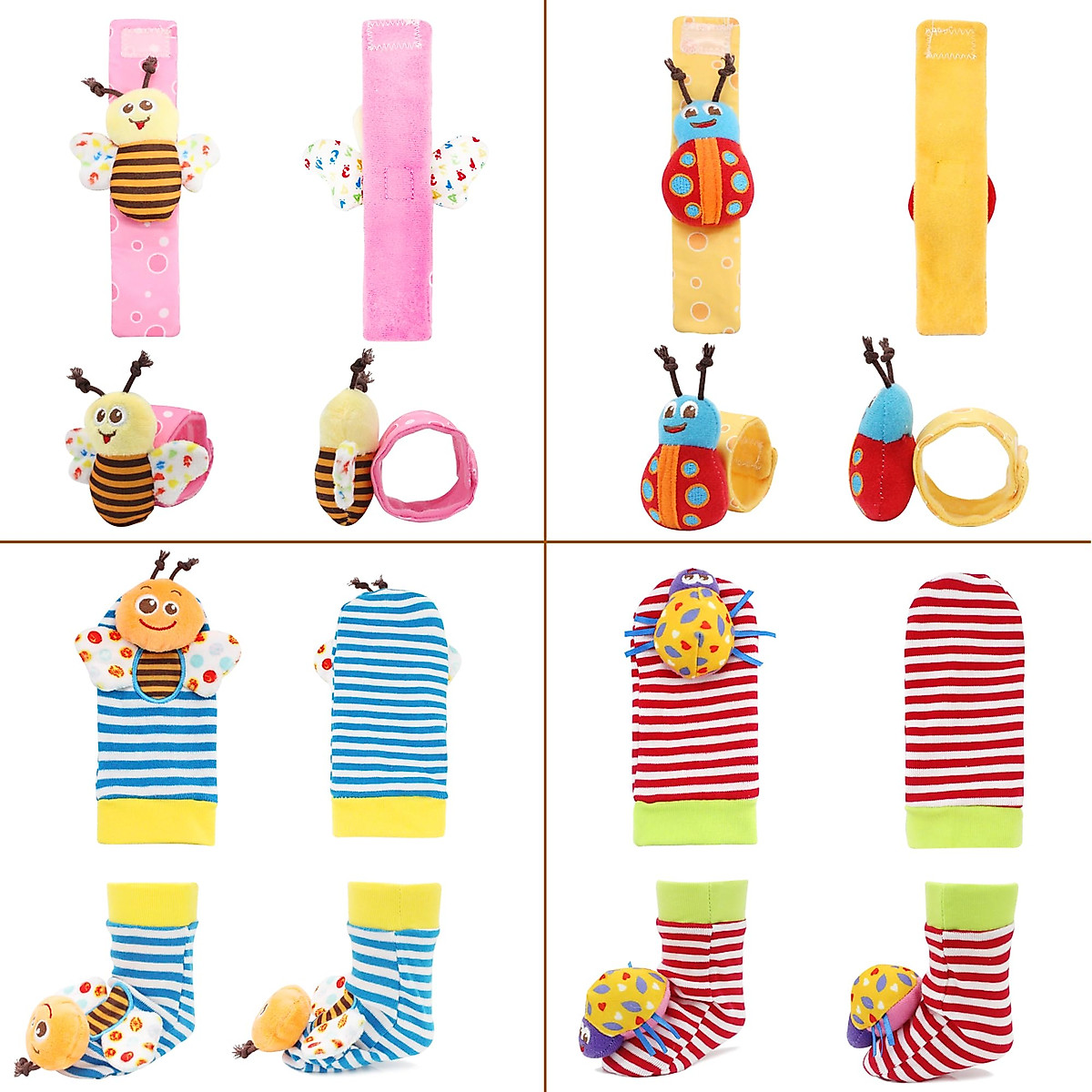 Wrist Rattle Foot Finder Sock for 0-36 Months Baby Boys and Girls, Newborn Baby Soft Hand & Feet Rattle 0-3 Years, Arm Leg Babies Development Toys for Infant Bebe (MBR-4 PCS)