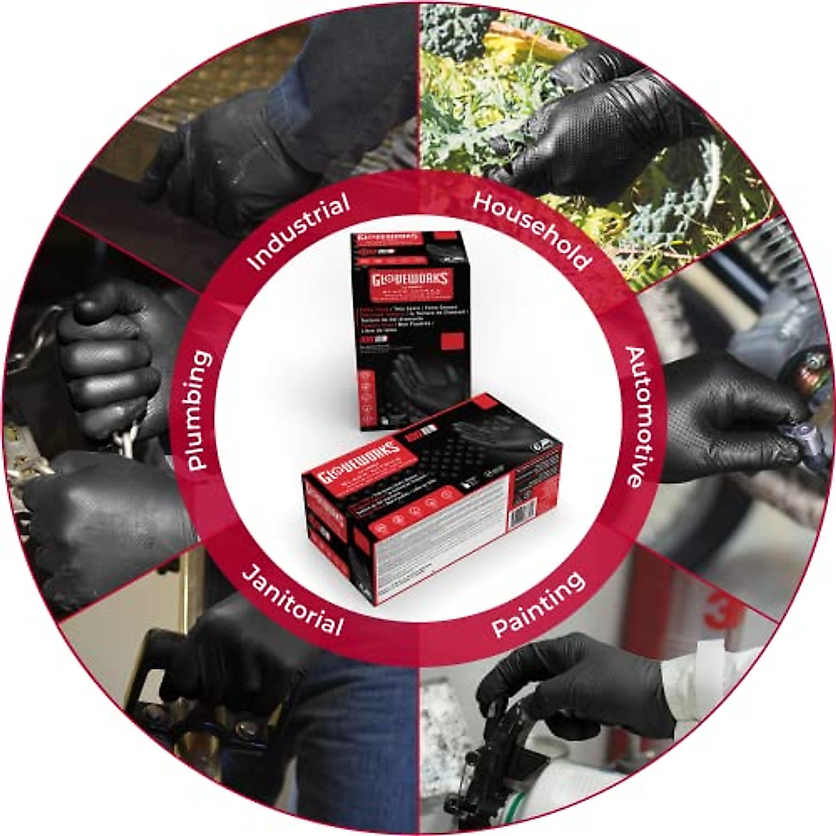 GLOVEWORKS HD Black Nitrile Industrial Disposable Gloves, 6 Mil, Latex-Free, Raised Diamond Texture, Large, Box of 100